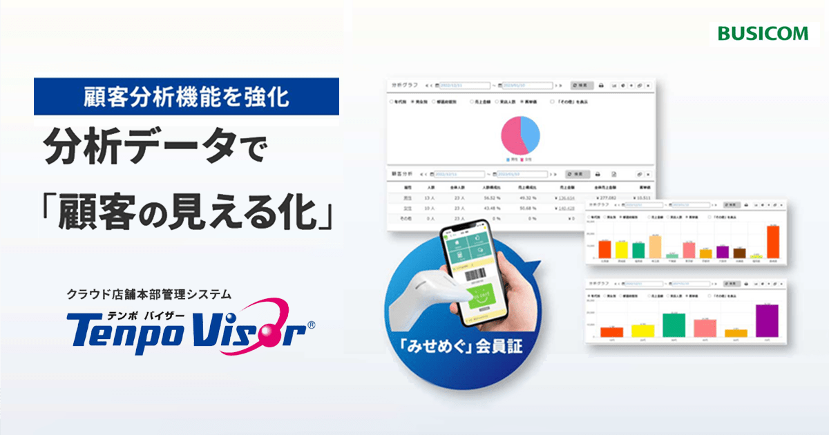 ビジコムのクラウドシステム「TenpoVisor」の「顧客分析」機能が強化！POSレジと無料店舗アプリ連動で「購買履歴分析」と「プッシュ通知 ...